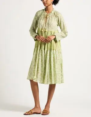 Yvonne S Light Cotton Tiered Embroidered Midi Dress