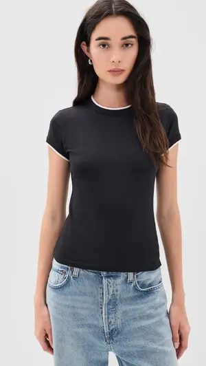 Veronica Beard Contrast Devin Tee - Black/ecru