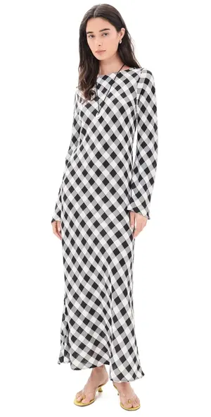 VRG GRL Gingham Check Maxi Dress With Bell Sleeves - Black Check
