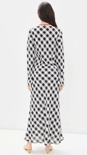VRG GRL Gingham Check Maxi Dress With Bell Sleeves