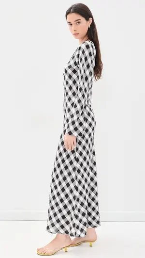 VRG GRL Gingham Check Maxi Dress With Bell Sleeves