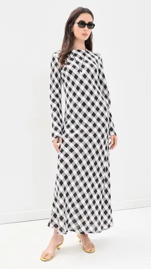 VRG GRL Gingham Check Maxi Dress With Bell Sleeves