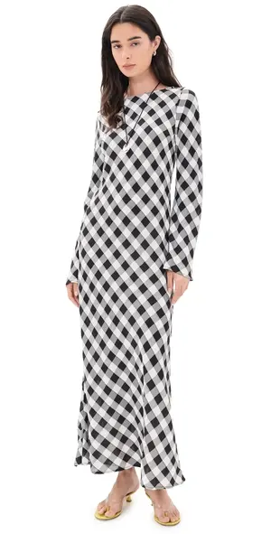 VRG GRL Gingham Check Maxi Dress With Bell Sleeves - Black Check
