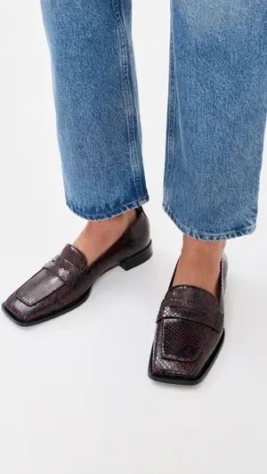 AeydĒ Blake Snake Print Leather Loafers