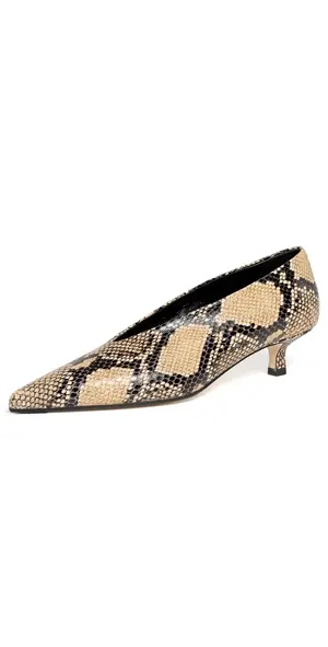AeydĒ Clara Snake Print Leather Kitten Heel Pumps - Hazelnut