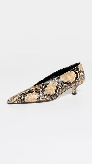 AeydĒ Clara Snake Print Leather Kitten Heel Pumps