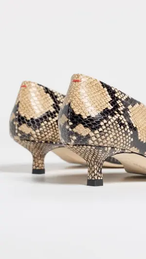AeydĒ Clara Snake Print Leather Kitten Heel Pumps