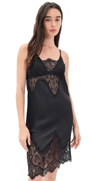 Norma Kamali Bias Slip Dress With Lace - Black