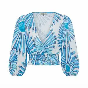 CASA ATELIER BY FERDINANDO FUSCO White / Blue Anchovy Puffy Top In Linen - White/blue