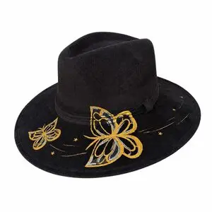 BELLA SOUL Gilded Butterfly Painted Hat - Black