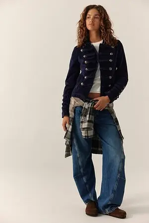 Free People Fitted Velvet Military Jacket - Tempest
