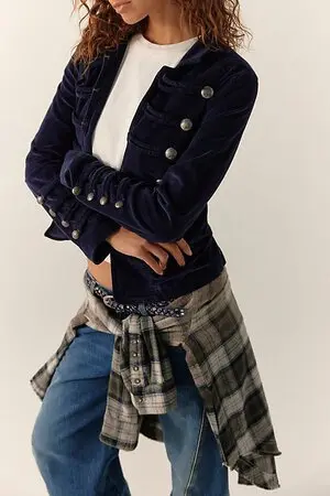 Free People Fitted Velvet Military Jacket - Tempest
