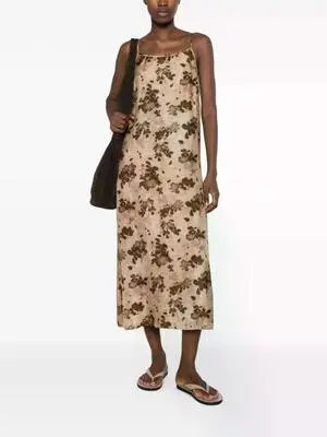 UMA WANG Floral Pattern Flared Maxi Dress - Brown