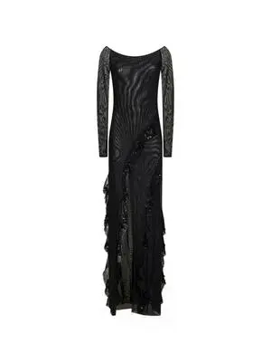 ALINA Sequin-embellished Ruffled Maxi Dress - Black