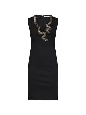 ALINA Snake-embroidered V-neck Mini Dress - Black
