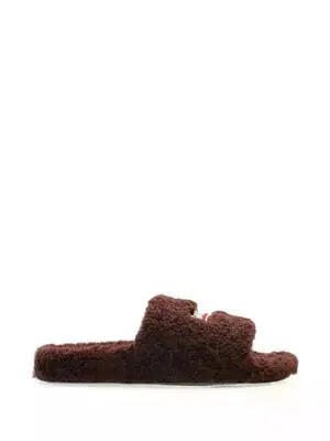 Balenciaga Logo-embroidered Faux-fur Slides - Brown