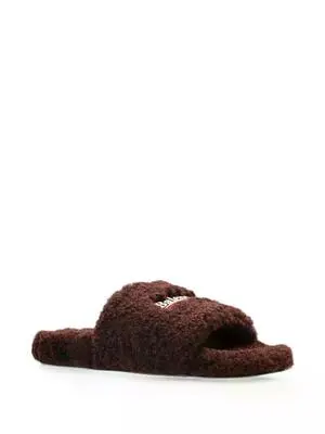 Balenciaga Logo-embroidered Faux-fur Slides