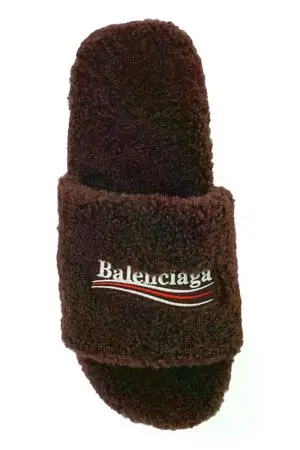 Balenciaga Logo-embroidered Faux-fur Slides