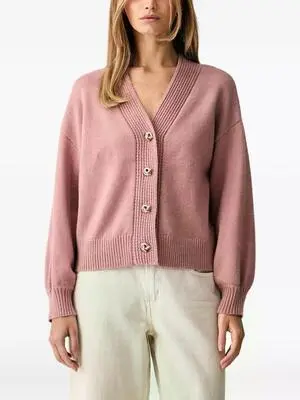 Joseph Ribkoff Ribbed-knit Button-up V-neck Cardigan - Pink