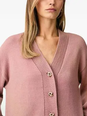 Joseph Ribkoff Ribbed-knit Button-up V-neck Cardigan