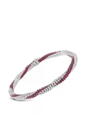 ASSAEL Ruby And Diamond Snake Bracelet In 18k White Gold