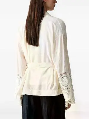 VICOLO Crochet-trim Belted Kimono Coat
