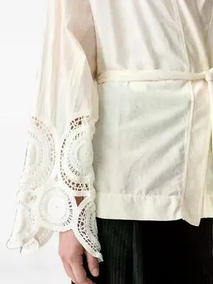 VICOLO Crochet-trim Belted Kimono Coat