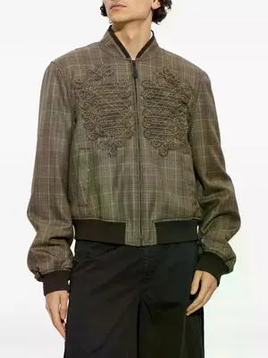 Alexander McQueen Prince Of Wales Check Embroidered Wool Bomber Jacket