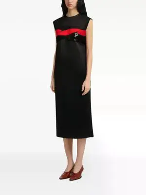 Marni Sleeveless Satin Dress With Crimson Flow Patches