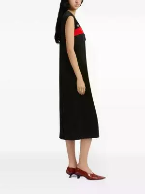 Marni Sleeveless Satin Dress With Crimson Flow Patches
