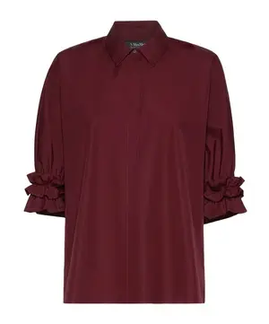 Max Mara Cotton Poplin Shirt With Ruffled Sleeves - Ruby Colour