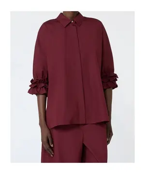 Max Mara Cotton Poplin Shirt With Ruffled Sleeves - Ruby Colour