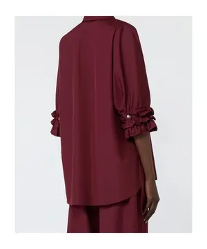 Max Mara Cotton Poplin Shirt With Ruffled Sleeves - Ruby Colour
