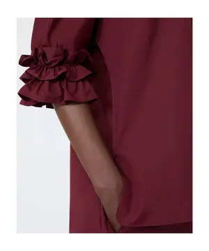 Max Mara Cotton Poplin Shirt With Ruffled Sleeves - Ruby Colour