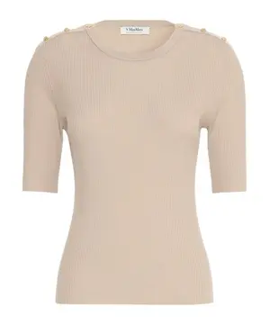 Max Mara Ribbed Knit Pullover With Gold-plated Gemstone Buttons