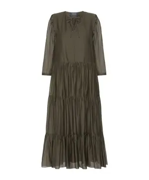 Max Mara Cotton And Silk Voile Maxi Dress Kaki - Khaki