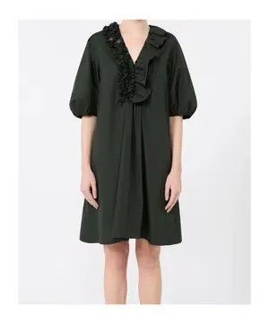 Max Mara Cotton Poplin Dress With Ruffles And Jewel Embroidery