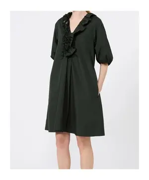 Max Mara Cotton Poplin Dress With Ruffles And Jewel Embroidery