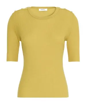 Max Mara Ribbed Jumper With Jewel Buttons - Yellow