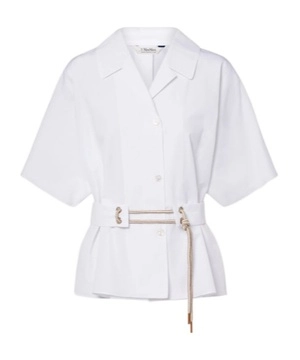Max Mara Carisma Belted Cotton Poplin Shirt - White
