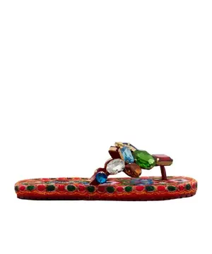 Dolce & Gabbana Embellished Leather Flip-flops - Brown