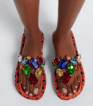 Dolce & Gabbana Embellished Leather Flip-flops