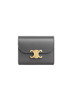 Celine Small Flap Wallet Triomphe In Shiny Calfskin - Anthracite