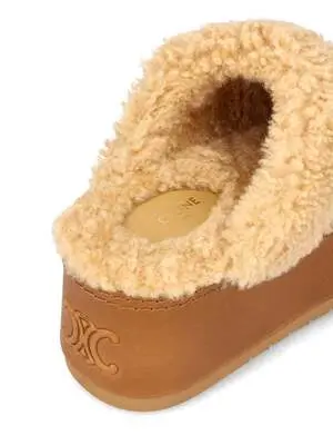 Celine Dana Wedge Mule In Suede Calfskin And Shearling
