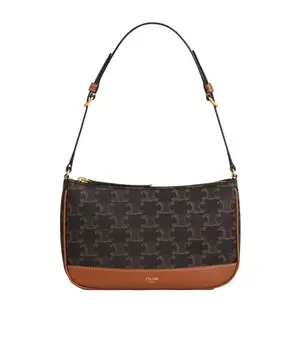 Celine Triomphe Canvas And Calfskin Shoulder Bag - Tan