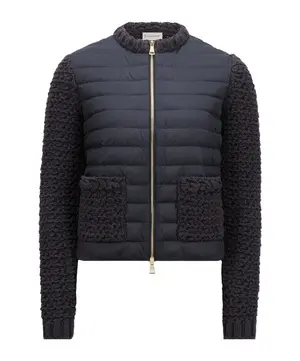 Moncler Padded Cotton Zip-up Cardigan With Textured Knit