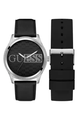 Guess Embossed Logo Watch With Interchangeable Straps