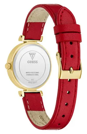 Guess Goldtone Leather Strap Watch
