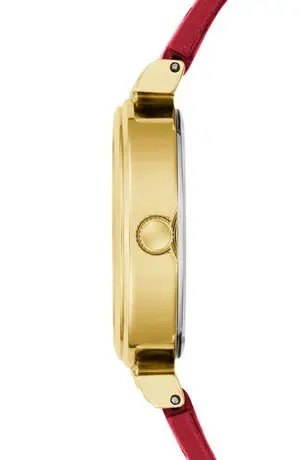 Guess Goldtone Leather Strap Watch