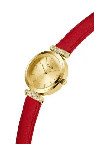 Guess Goldtone Leather Strap Watch